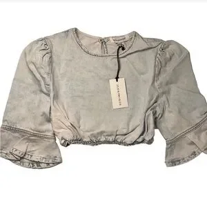 WeWoreWhat | Tops | Nwt Weworewhat Cropped Denim Puff Sleeve Bell Cuff ...
